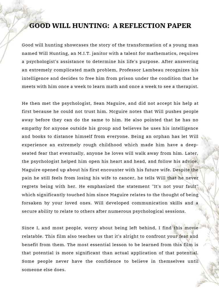 Good Will Hunting A Reflection Paper | PDF | Learning | Behavior Modification