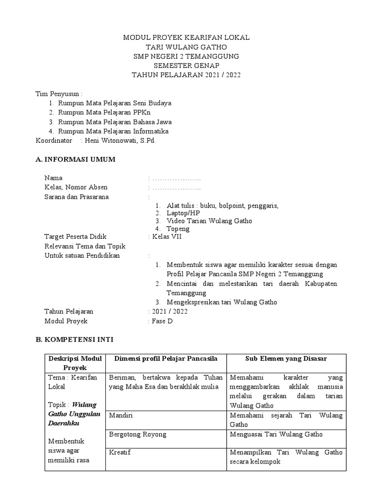 Modul Proyek Kearifan Lokal | PDF