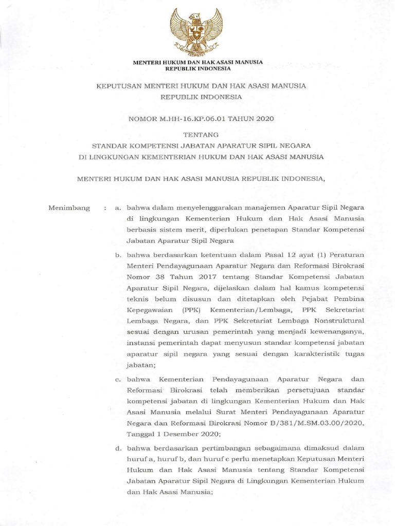 Kepmenkumham M.hh-16.KP.06.01-2020 Tentang SKJ Dengan Lampiran Fix | PDF