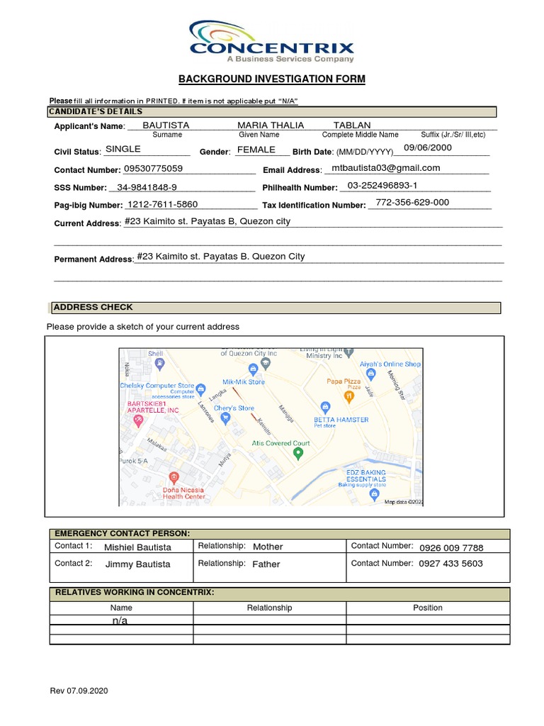 Background Investigation Form: Please Fill All Information in PRINTED ...