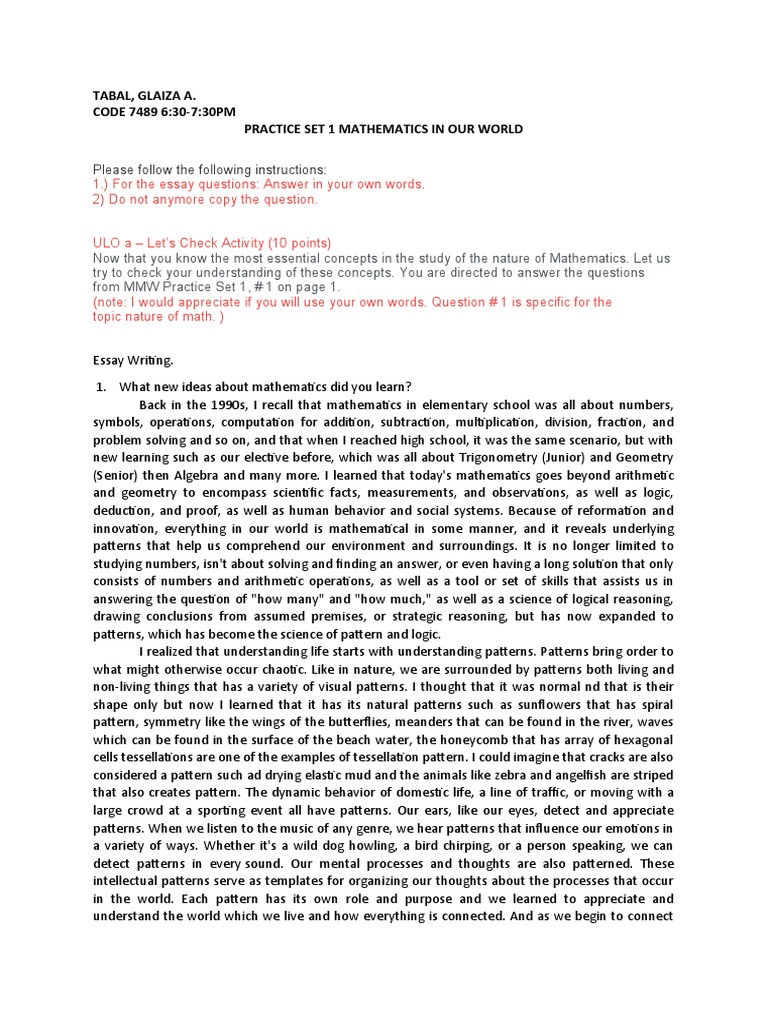 MMW Practice Set 1 P1-3 DUE JUNE 11 | PDF | Pattern | Mathematics