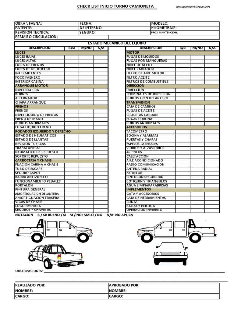 Check List Camioneta PDF 170705174340 | PDF | Transporte | Tecnologías ...