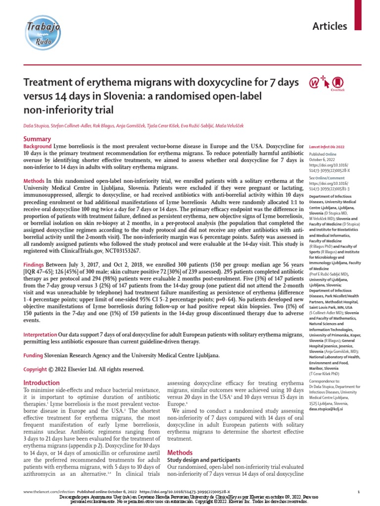 Treatment of Erythema Migrans With Doxycycline For 7 Days Versus | PDF ...