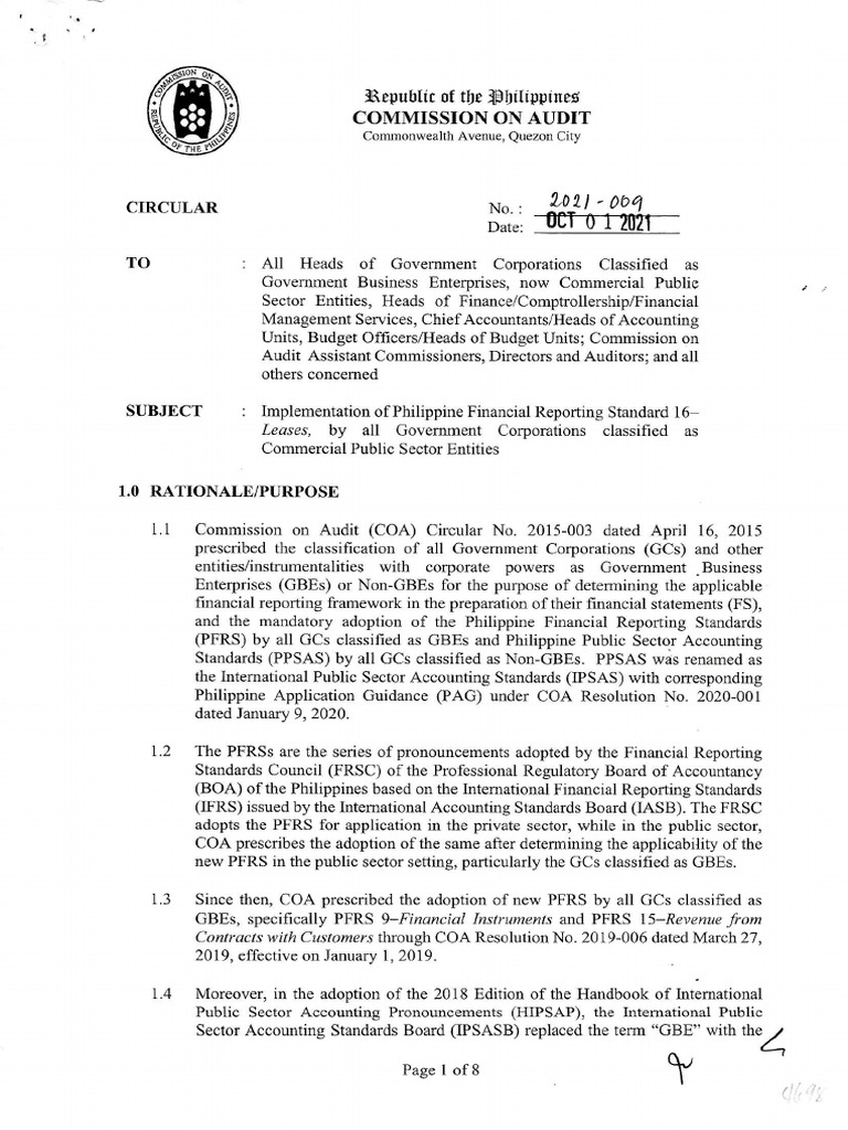 COA Circular No. 2021-009 - 0001 | PDF