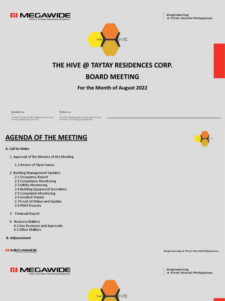 The Hive BOT Meeting August 2022 | PDF | Fire Safety