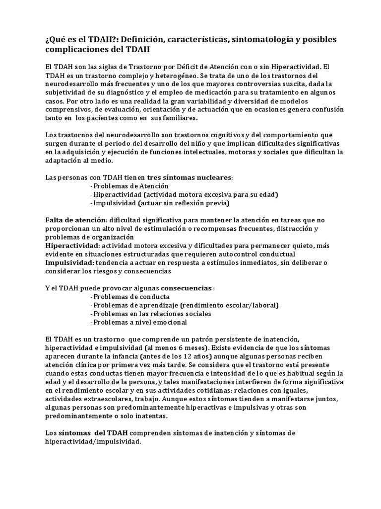 TDAH: Definición y síntomas clave | PDF | Desorden hiperactivo y ...
