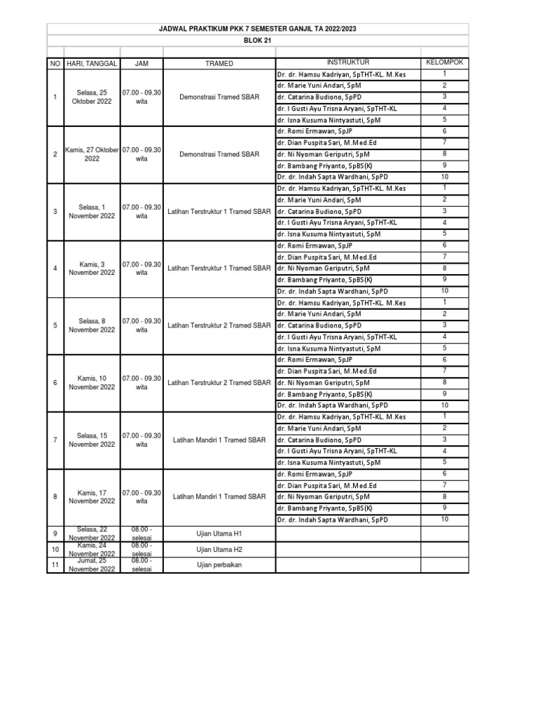 REVISI 2 Jadwal Tramed SBAR | PDF