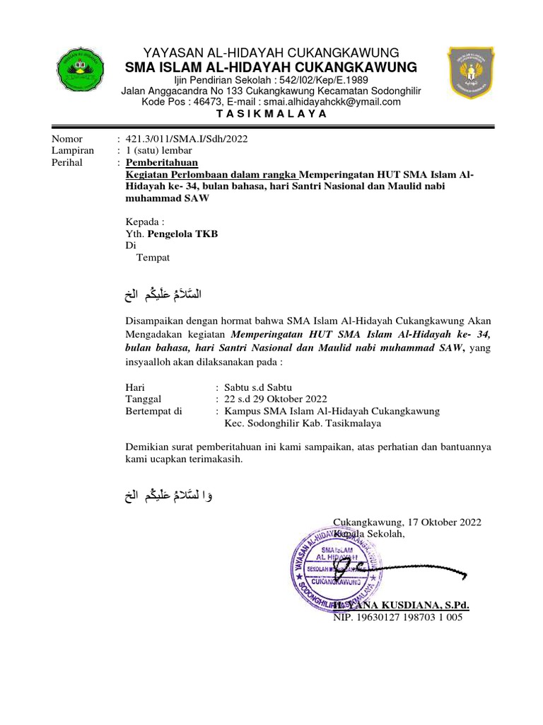 Surat Pemberitahuan Kegiatan | PDF