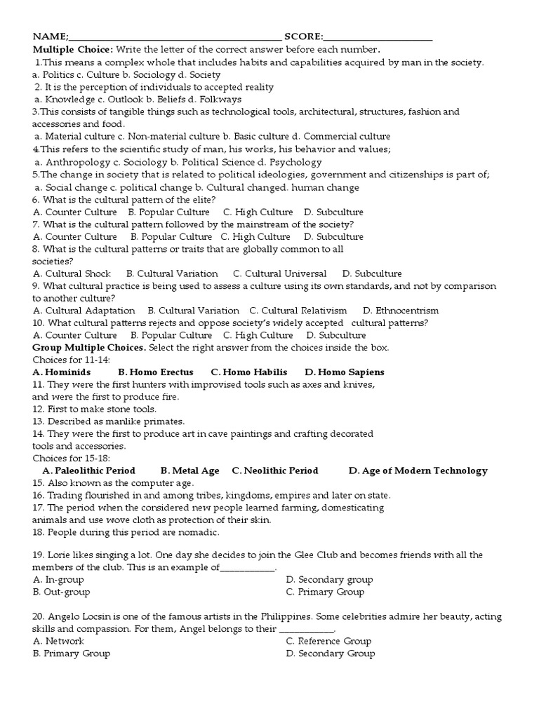 Ucsp Long Quiz | PDF | Social Stratification | Behavioural Sciences