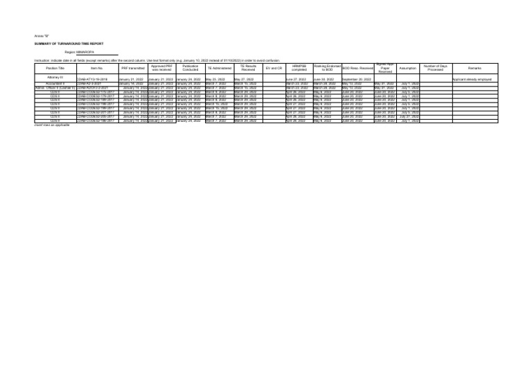 MIMAROPA Turnaround Time Summary | PDF