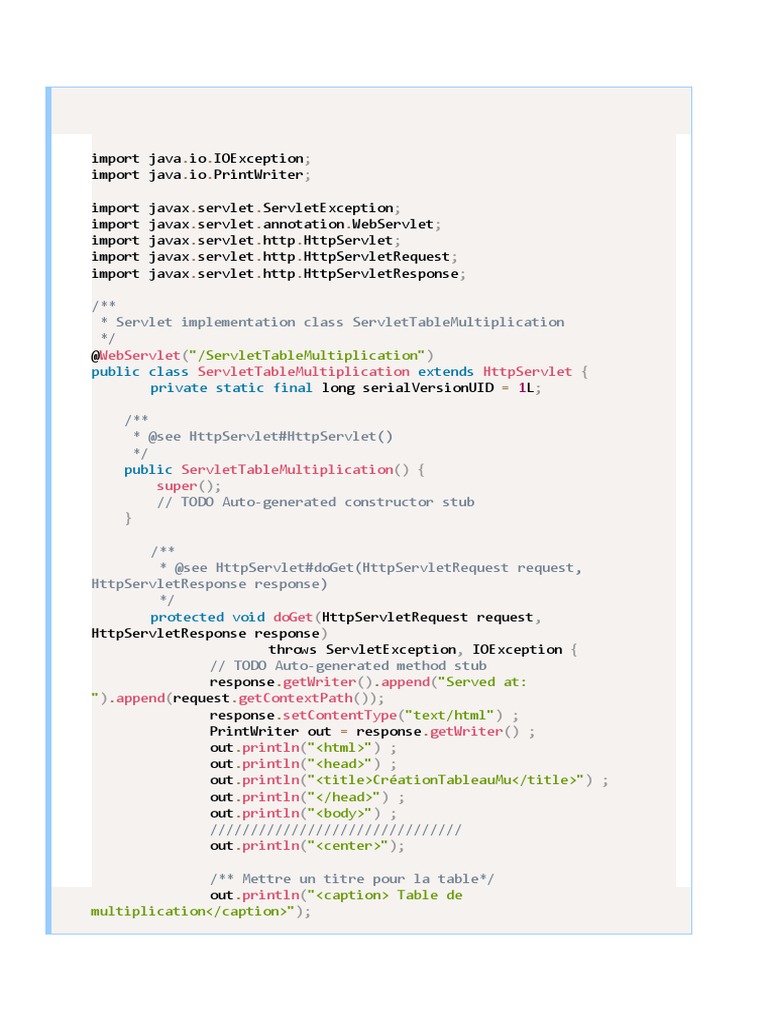Table Multiplication Servlet | PDF | Java Platform | Computer Programming Table Multiplication Servlet | PDF | Java Platform | Computer Programming