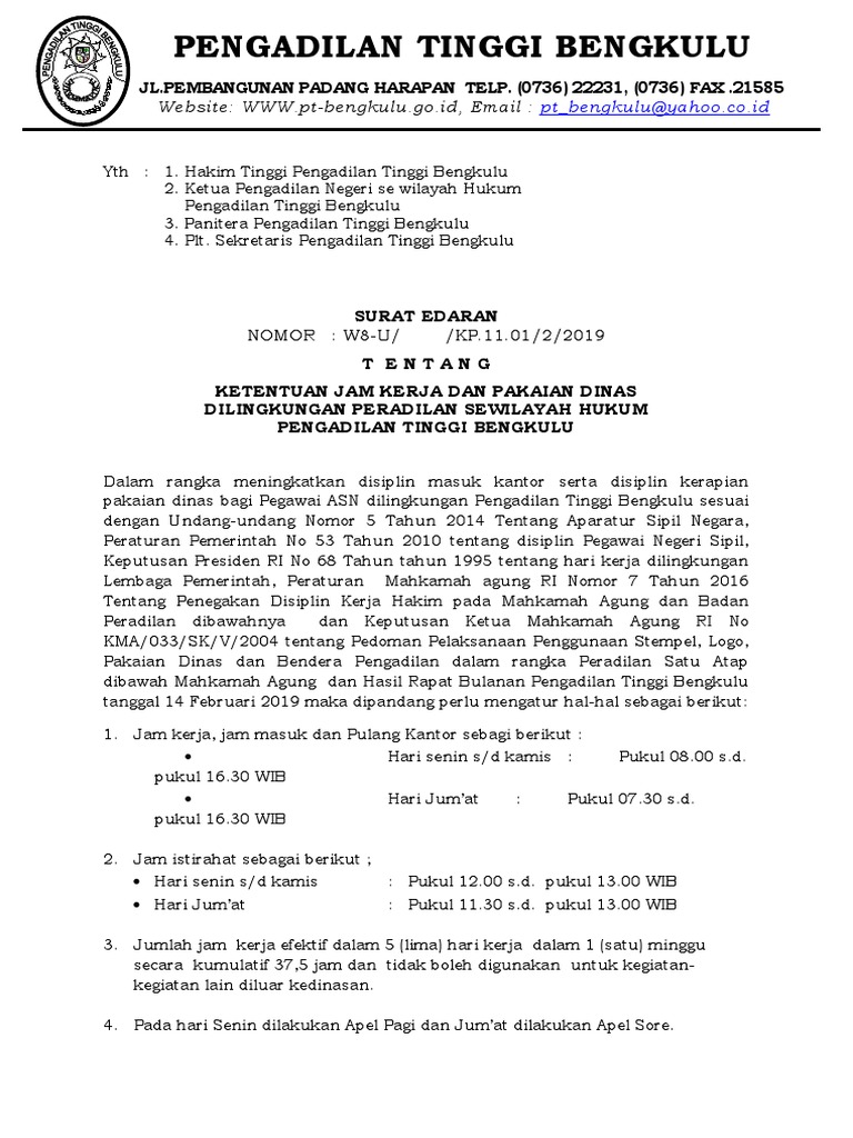 Surat Edaran Pakaian Dan Jam Kerja | PDF