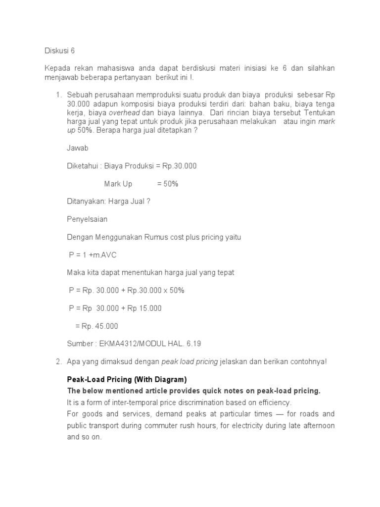 Diskusi 6.docx Ekonomi Manajerial | PDF | Price Discrimination | Business Process