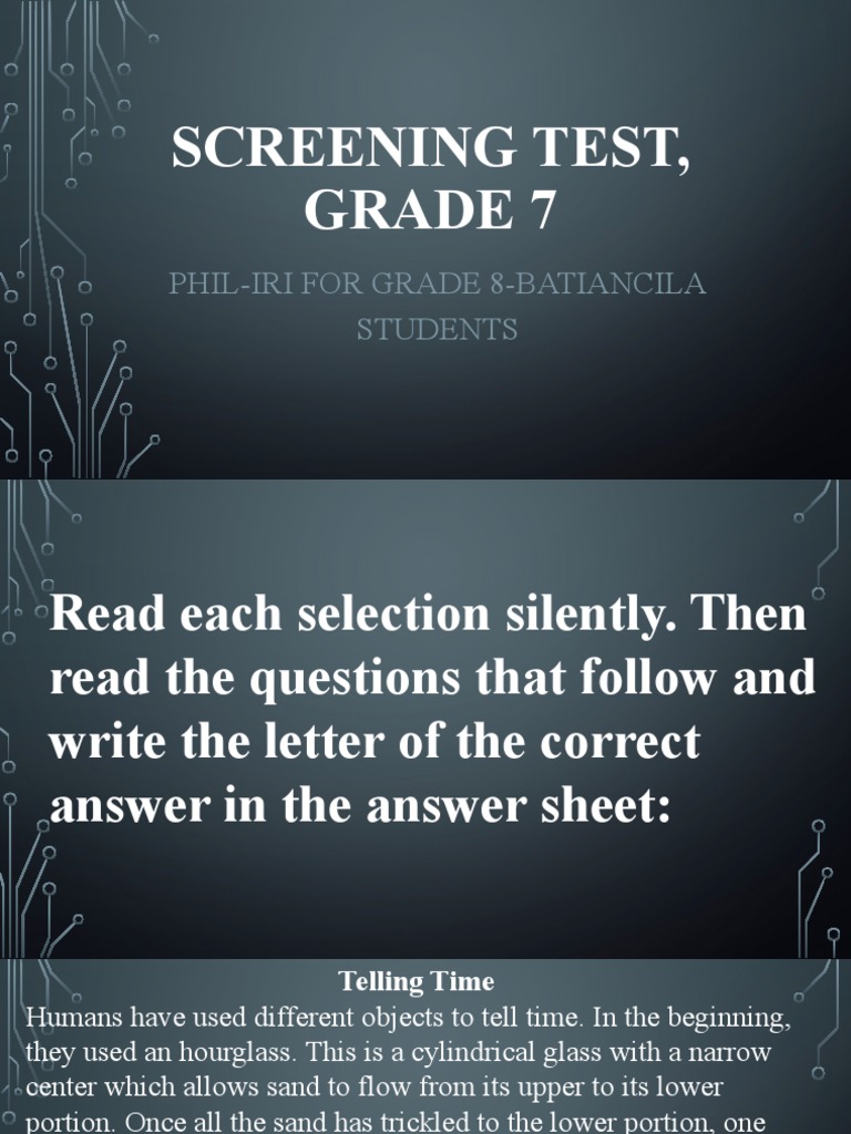 Screening Test for Grade 7 Students | PDF | Clock