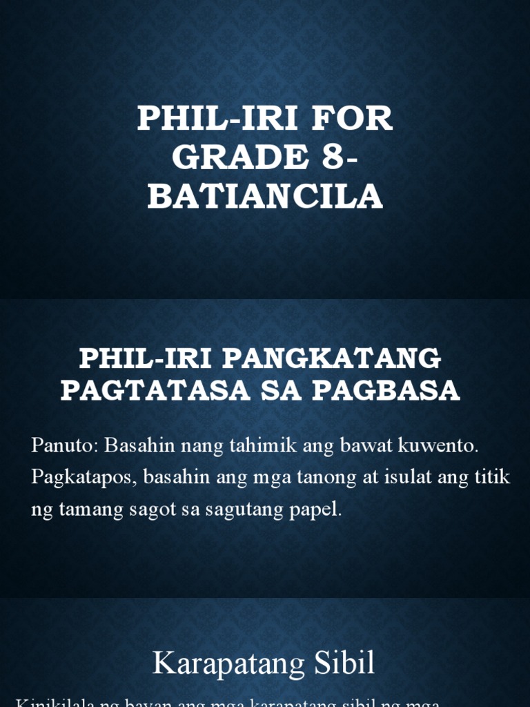 Phil-Iri For Grade 8-Batiancila | PDF