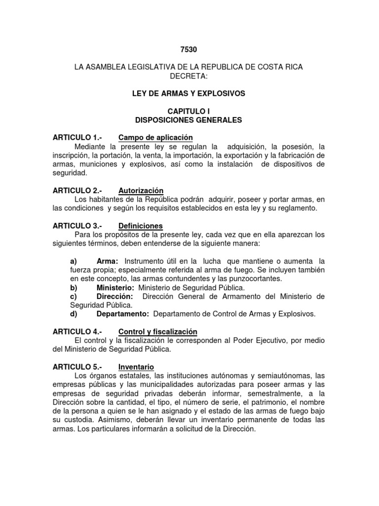 Ley No. 7530 República de Costa Rica | PDF | Policía | Derecho a ...