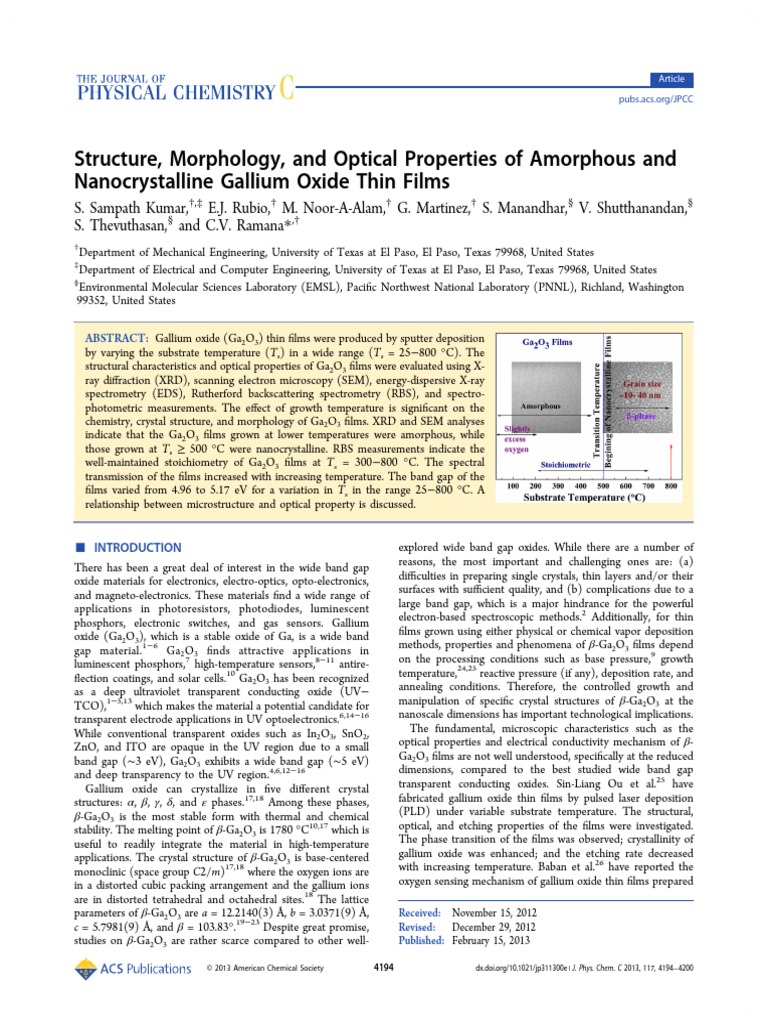 Structure, Morphology, and Optical Properties of Amorphous and Nanocrystalline Gallium Oxide ...