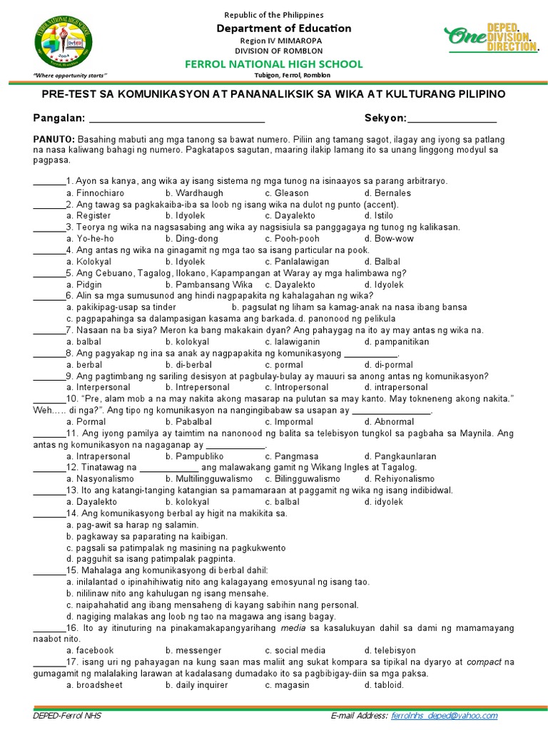 PRE TEST (Module) | PDF