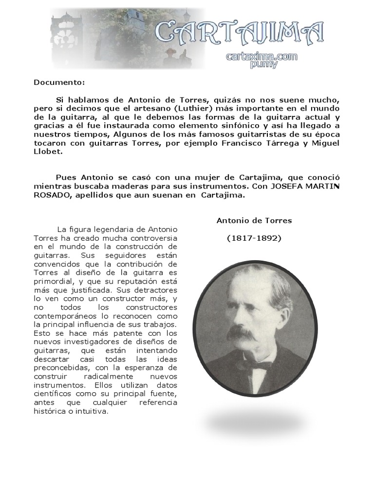 Ducumento Cartajima Antonio Torres | PDF | Guitarras | Instrumentos musicales