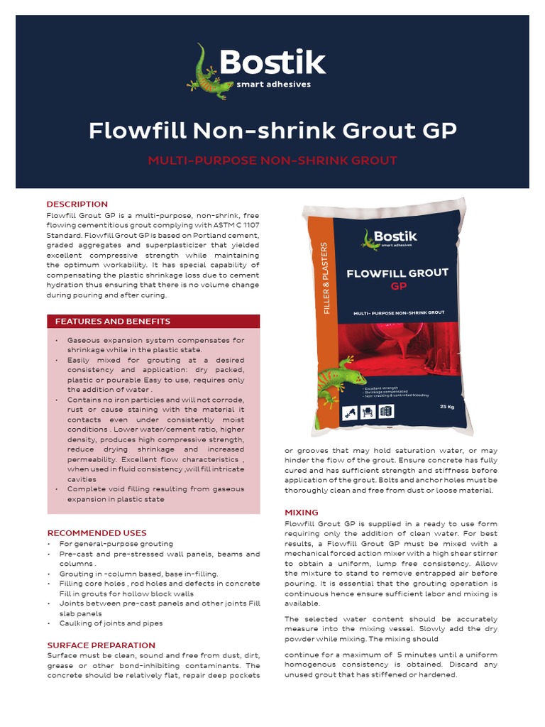 BOSTIK Flowfill NonShrinkGroutGP Rev1 | PDF | Concrete | Materials