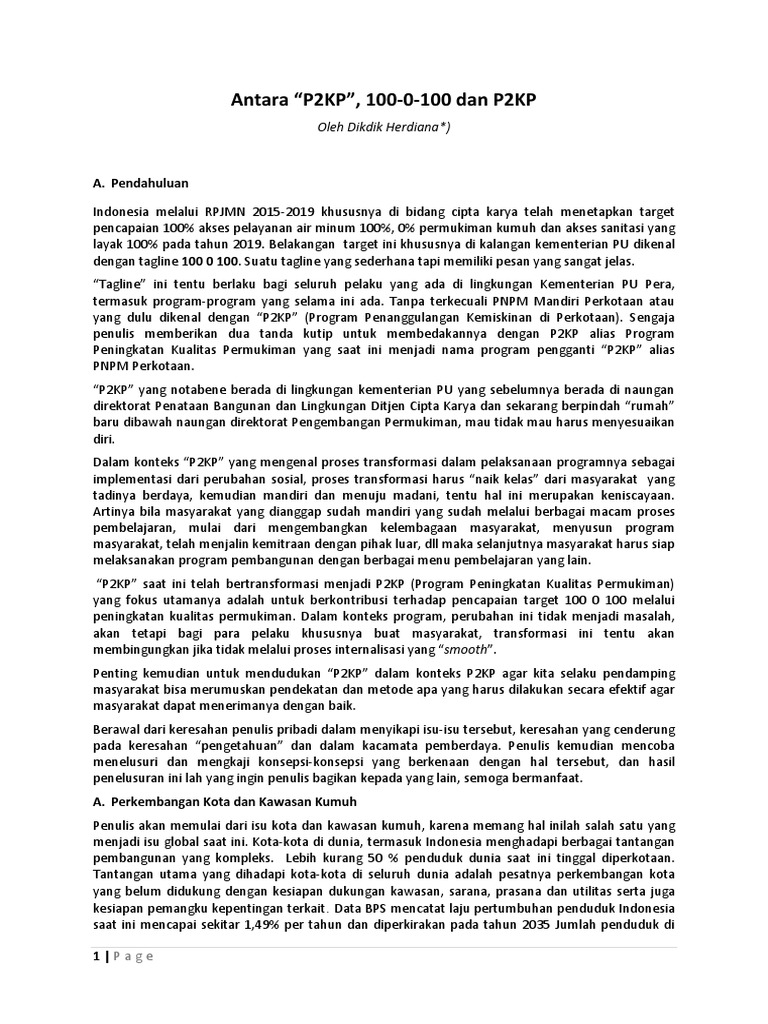 Transformasi P2KP Menuju Kualitas Permukiman | PDF