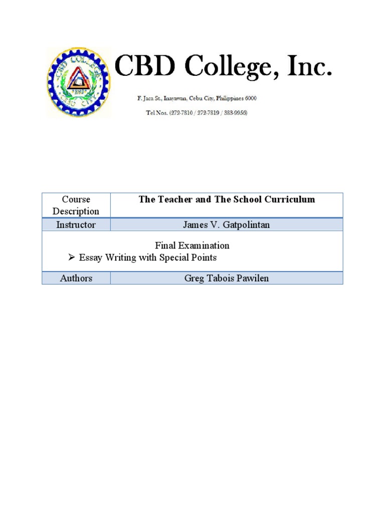 Final Examination The Teacher and The School Curriculum | PDF