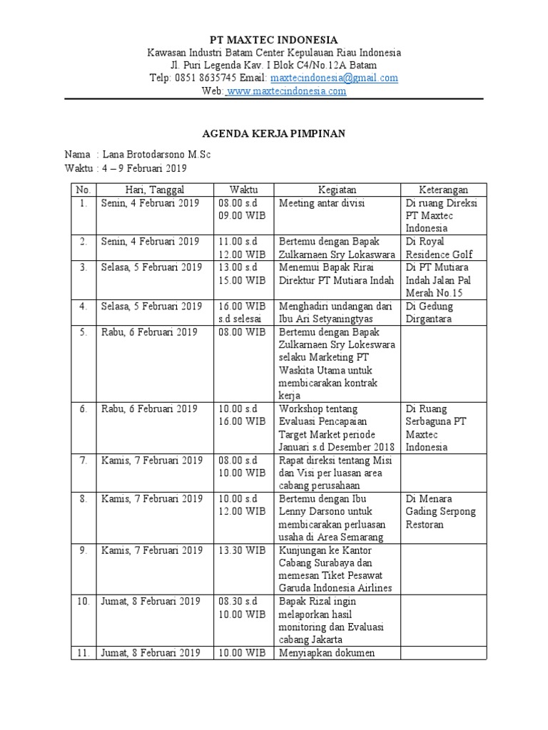 Agenda Kerja Pimpinan | PDF