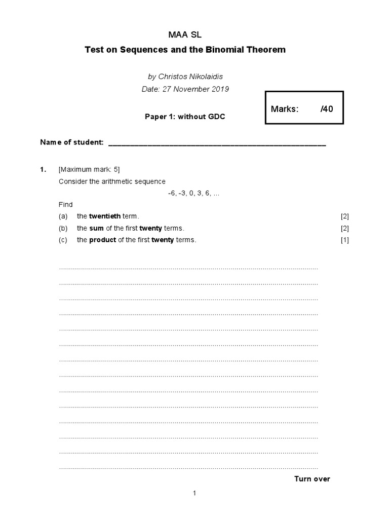Sequences and Binomial Theorem Test | PDF | Summation | Sequence