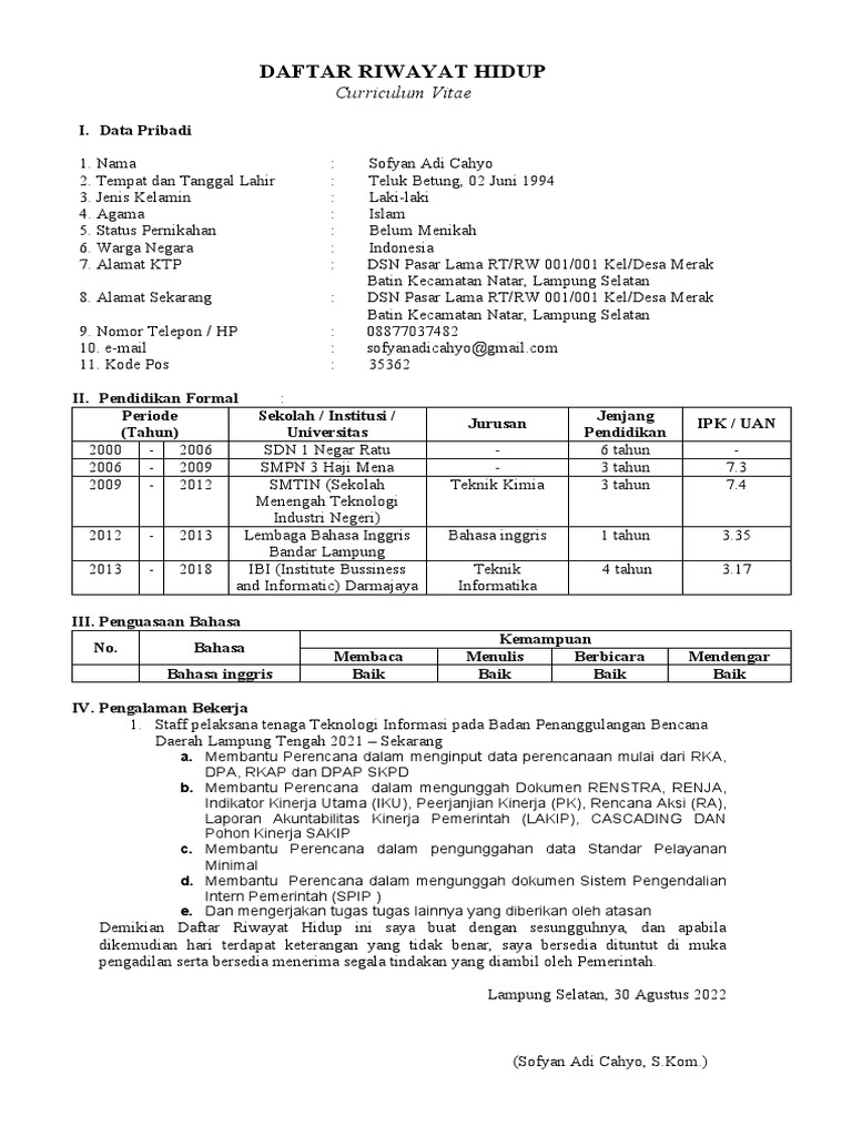 CV Sofyan Adi Cahyo | PDF