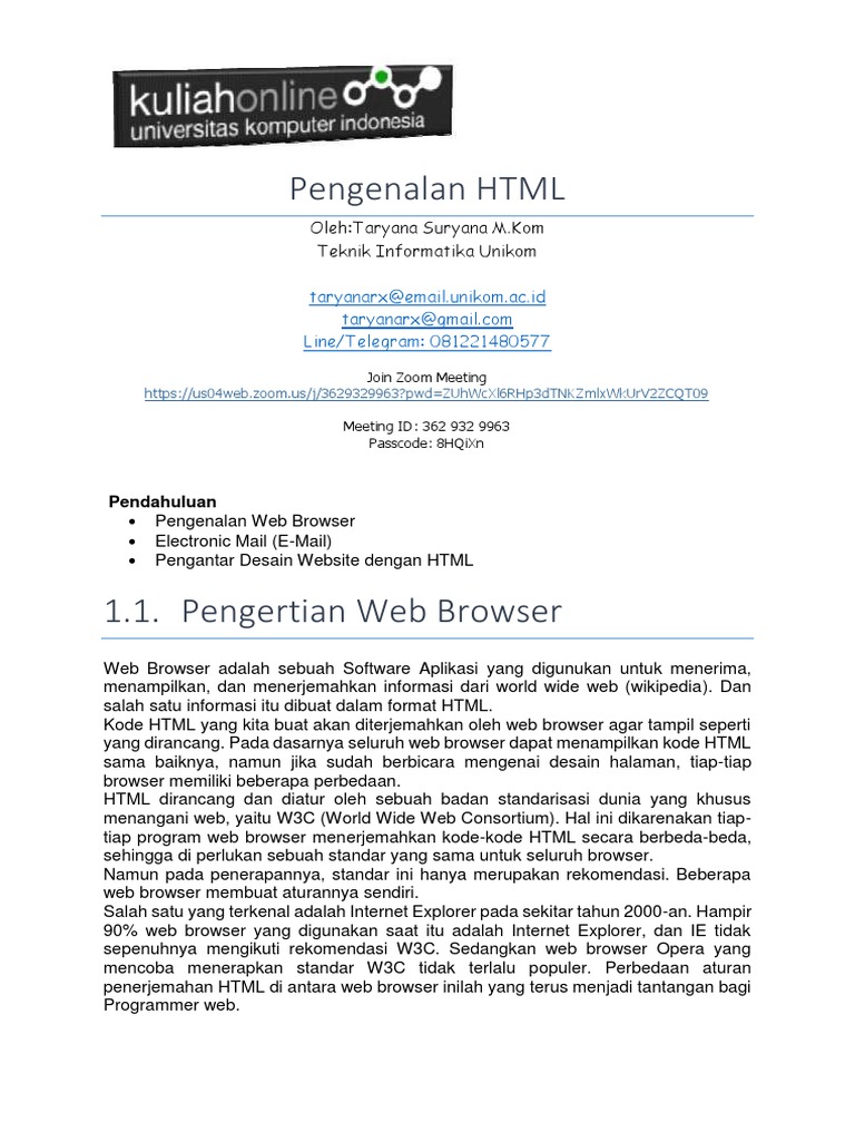 Materi 1 Pengenalan HTML | PDF