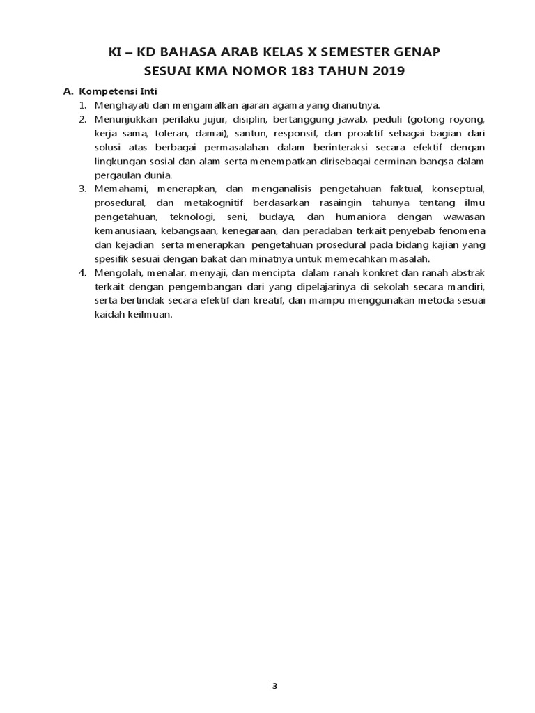 Ki-Kd Bahasa Arab Kelas X Semester Genap | PDF | Seni & Disiplin Bahasa