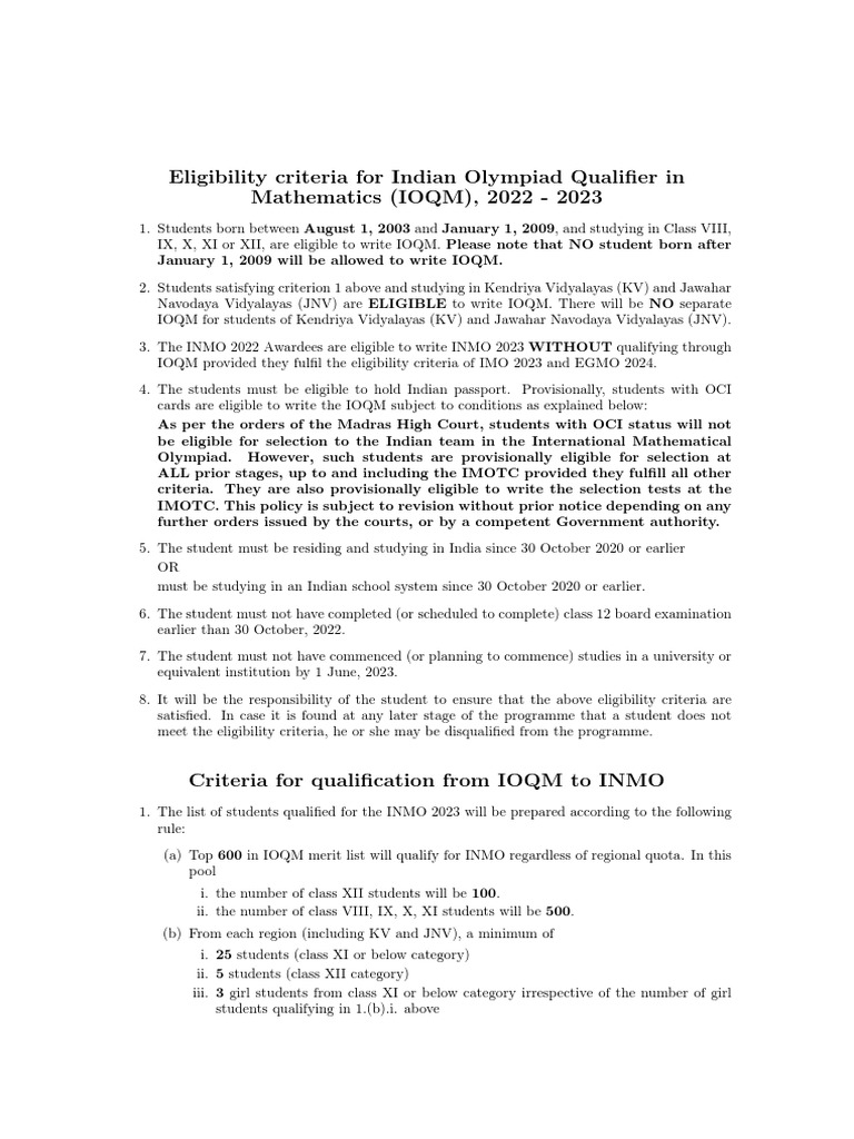 Ioqm Inmo Eligibility Criteria 2022 | PDF | Finance & Money Management