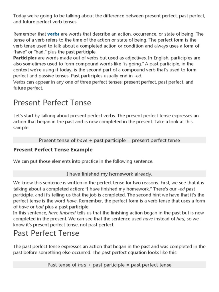 Aspects of Verbs | Download Free PDF | Perfect (Grammar) | Grammatical Tense