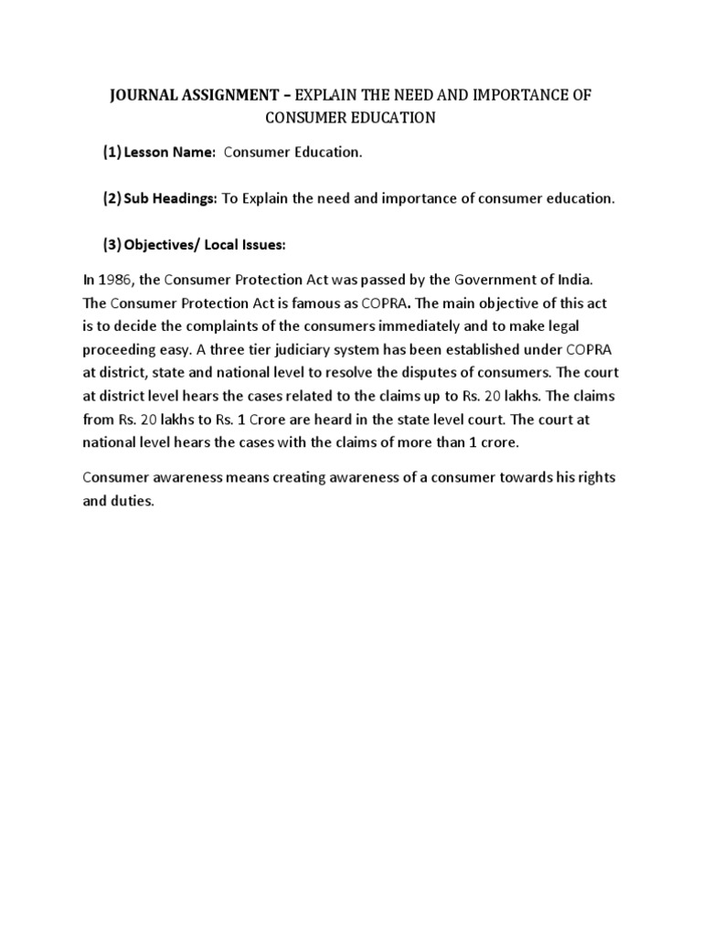 EVS JOURNAL ASSIGNMENT (Consumer Education) | PDF | Public Sphere | Business Economics