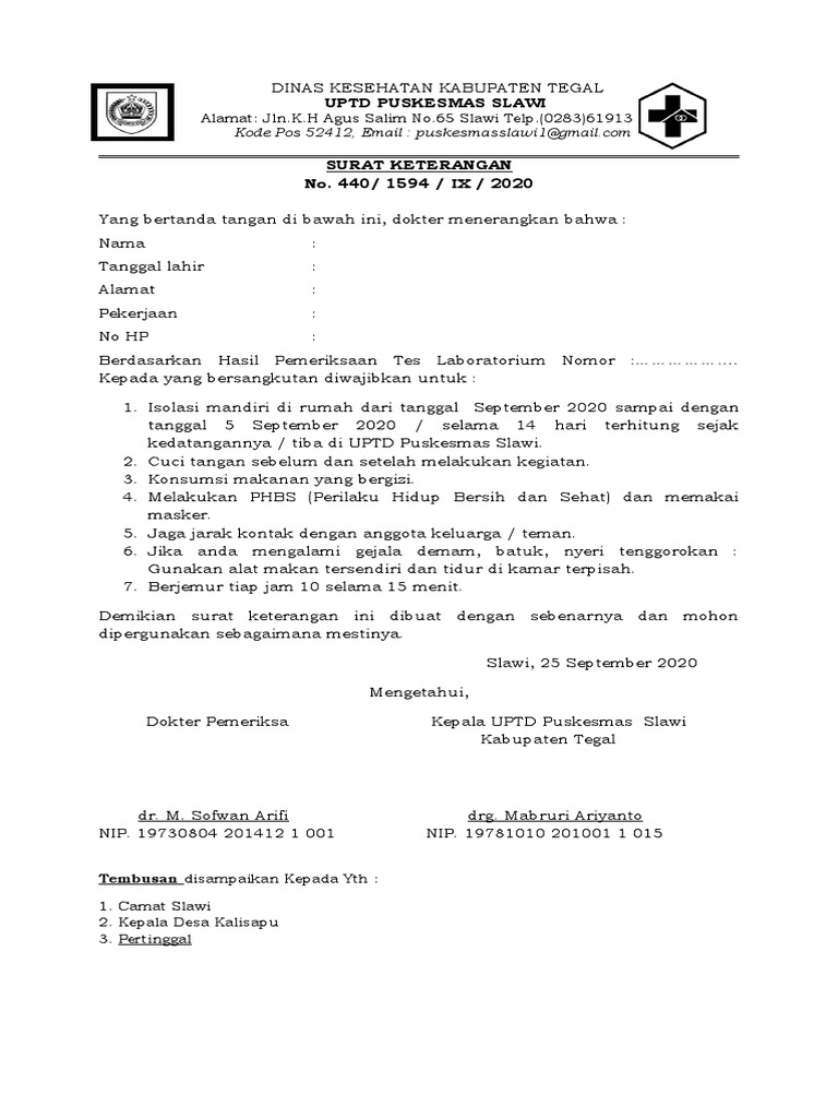 Surat Keterangan Isolasi Mandiri Untuk Kepala Desa | PDF Surat Keterangan Isolasi Mandiri Untuk Kepala Desa | PDF