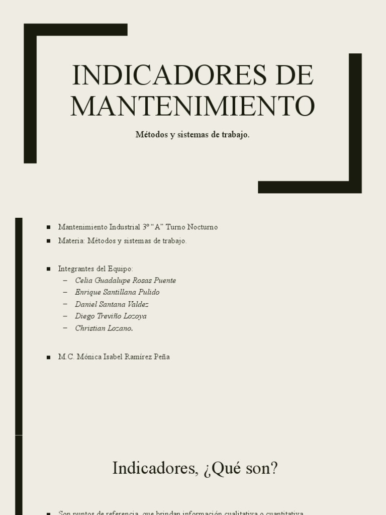Indicadores de Mantenimiento | PDF | Indicador de rendimiento | Métodos de evaluación