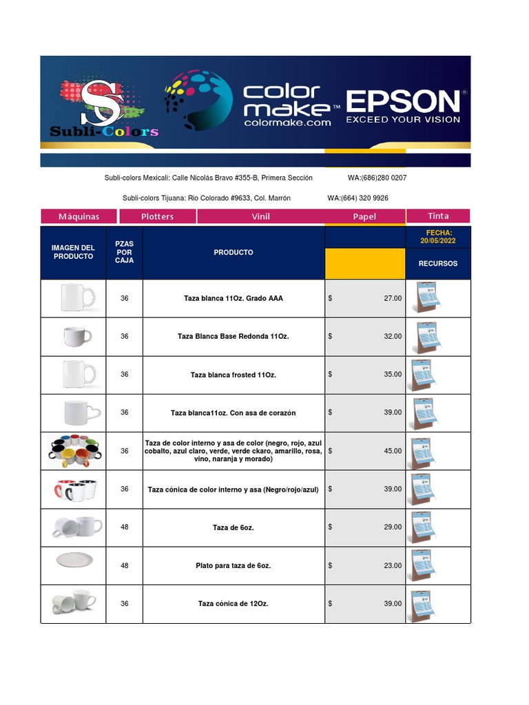 Lista de Precios Subli-Colors (Sept 2022) | PDF | Color | Tecnicas artisticas