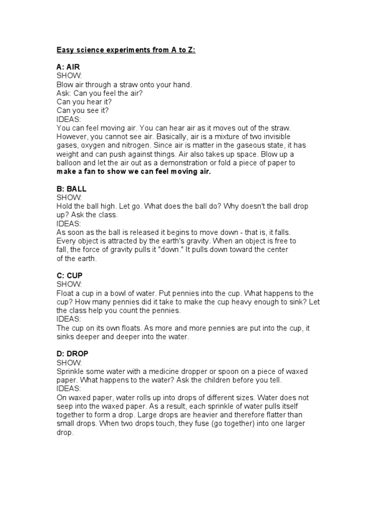 Easy Science Experiments From A To Z | PDF | Ice | Atmosphere Of Earth