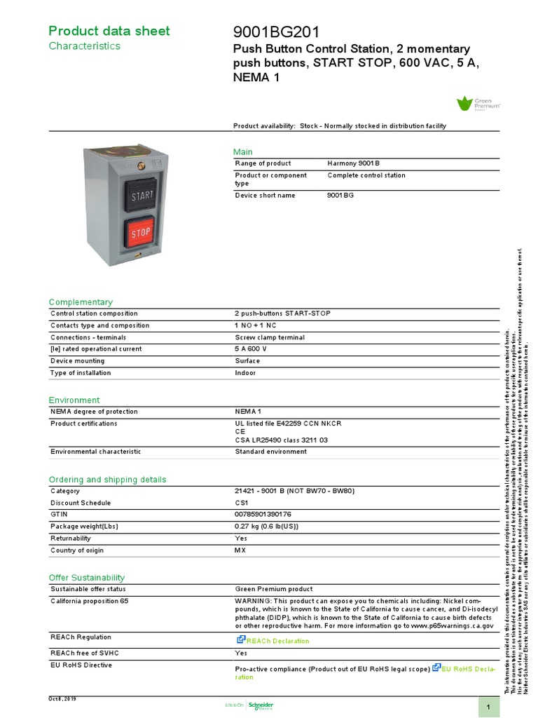 Product Data Sheet: Push Button Control Station, 2 Momentary Push ...
