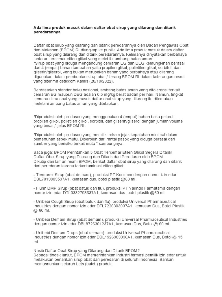 Lima Produk Masuk Dalam Daftar Obat Sirup | PDF