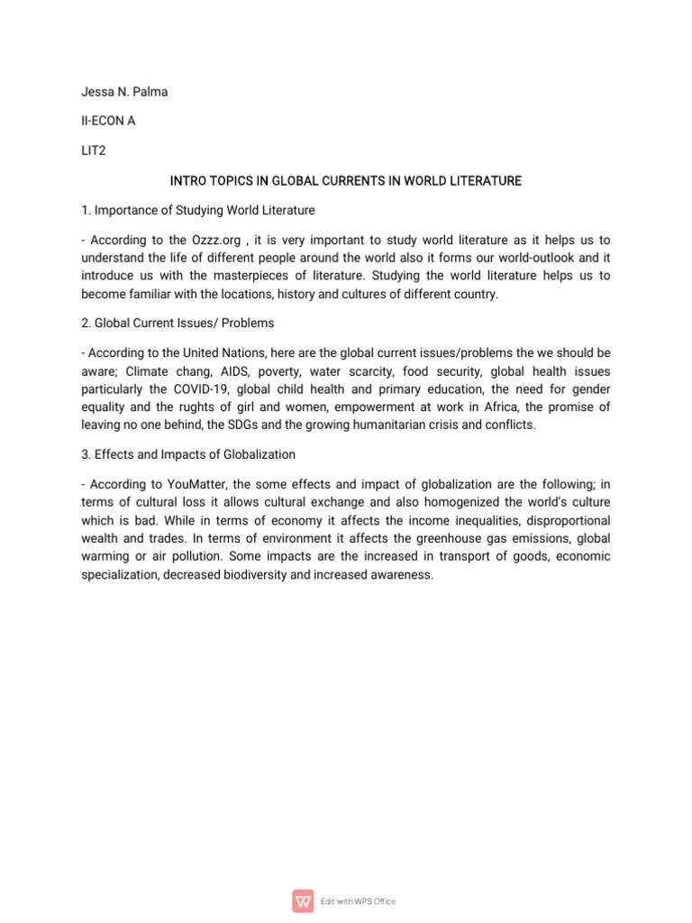 Global Issues in World Literature | PDF