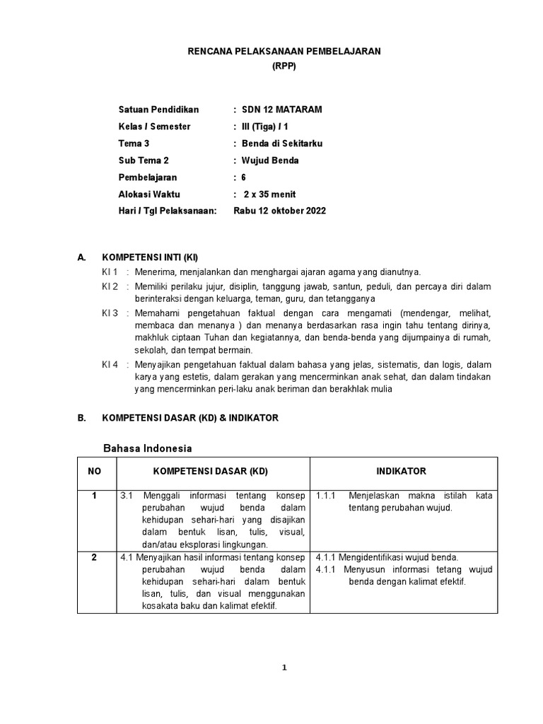 RPP Kelas 3 Fiya-1 | PDF