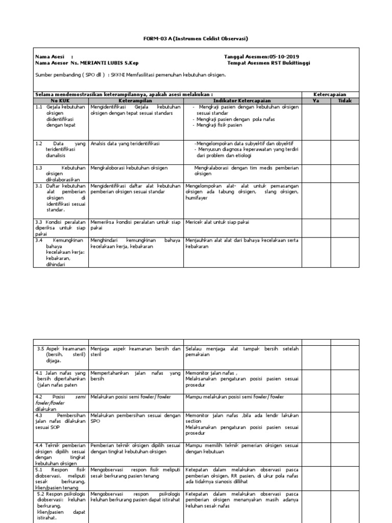 FORM-03 A (Cheklist Observasi) | PDF