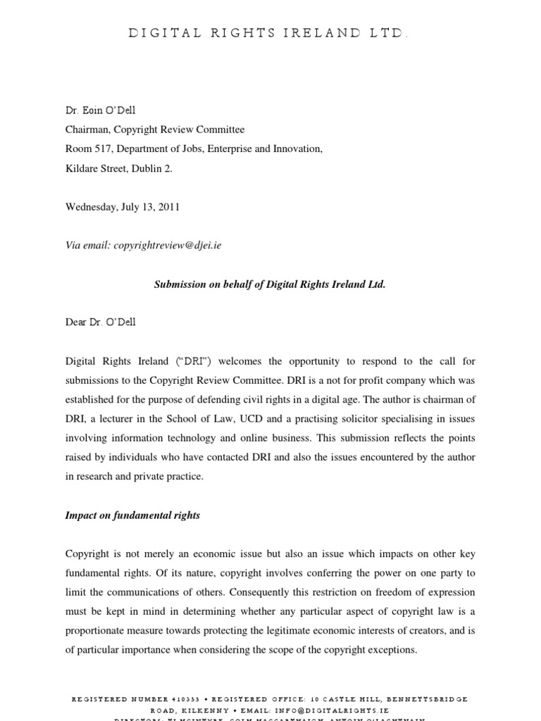 Digital Rights Ireland Copyright Review Submission | PDF | Fair Use ...