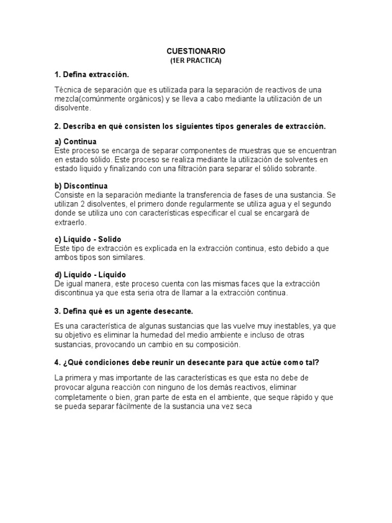 Cuestionario 1 y 2 UANL | PDF | Punto de fusion | Solvente