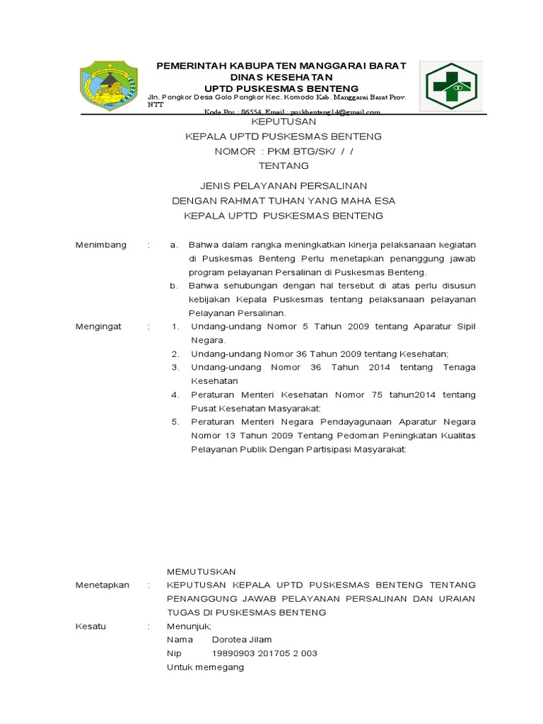 SK Jenis Pelayanan Persalinan | PDF | Kesehatan Holistik | Sains ...