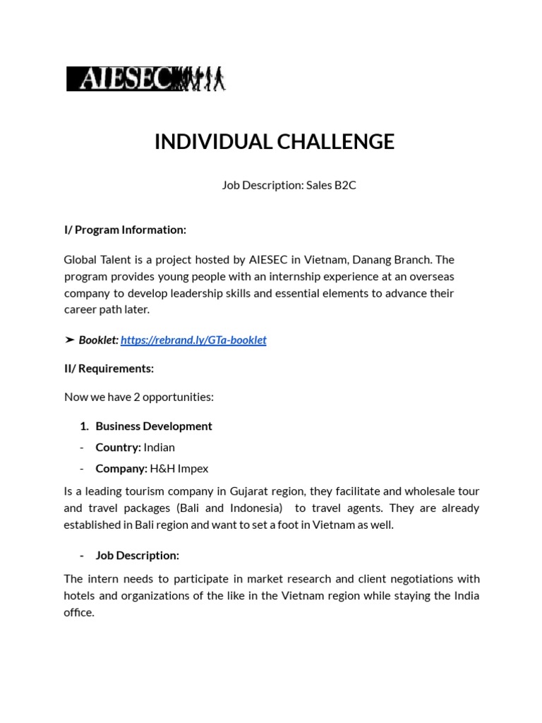 Individual Challenge Sales B2c Download Free Pdf Sales Marketing