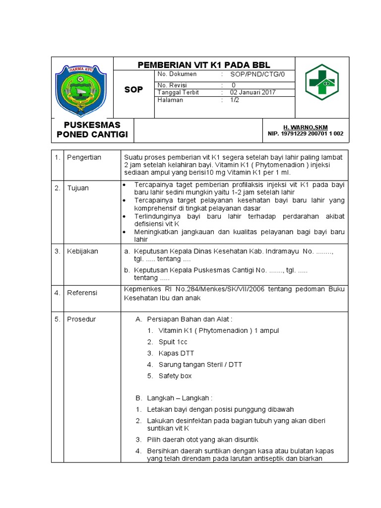 Sop Pemberian Vit K1 | PDF