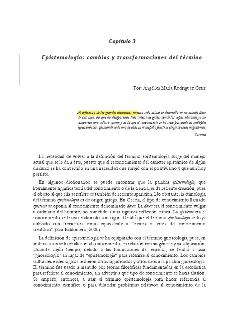 Capítulo 3) Epistemología Cambios y Transformación Del Término | PDF | Conocimiento | Platón
