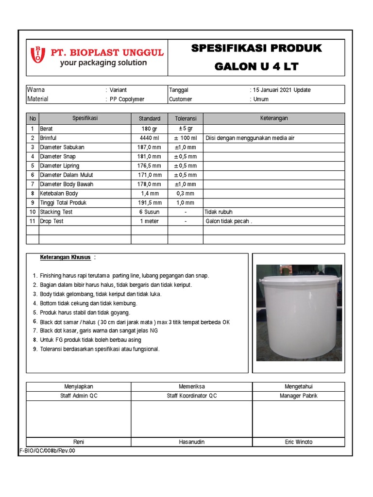Spek Galon U 4 LT | PDF